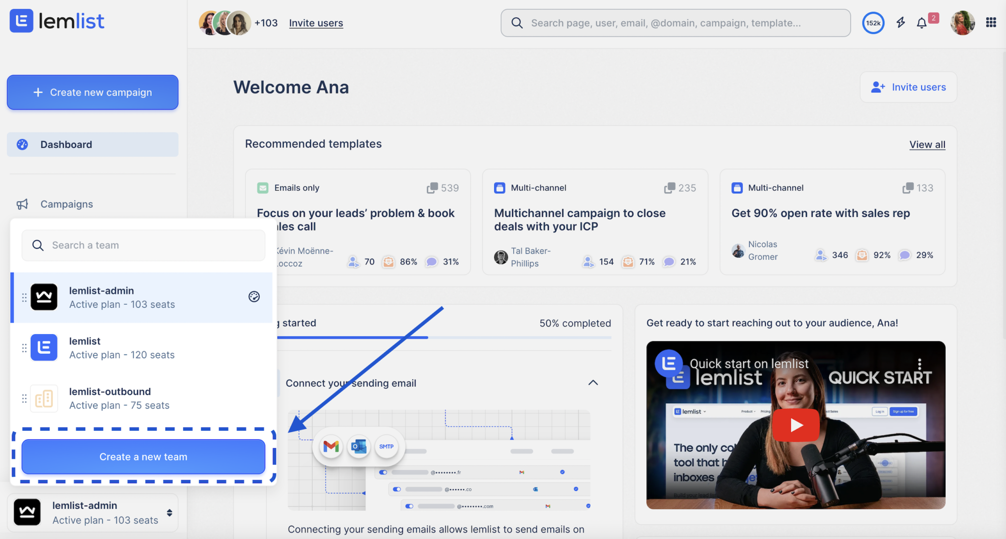 Invite and manage your team - lemlist academy
