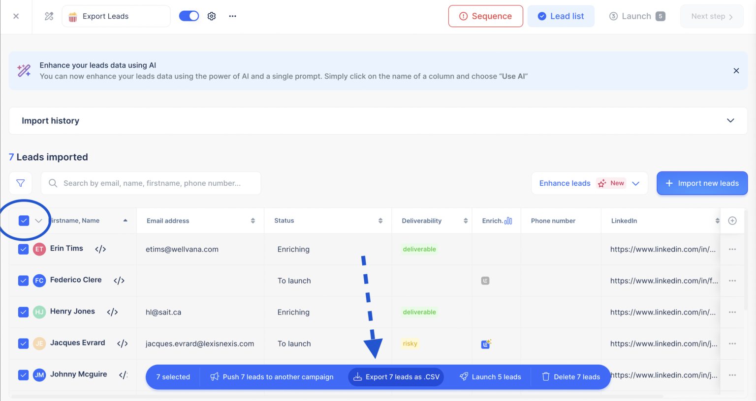 Export leads from lemlist to a CSV file - lemlist academy